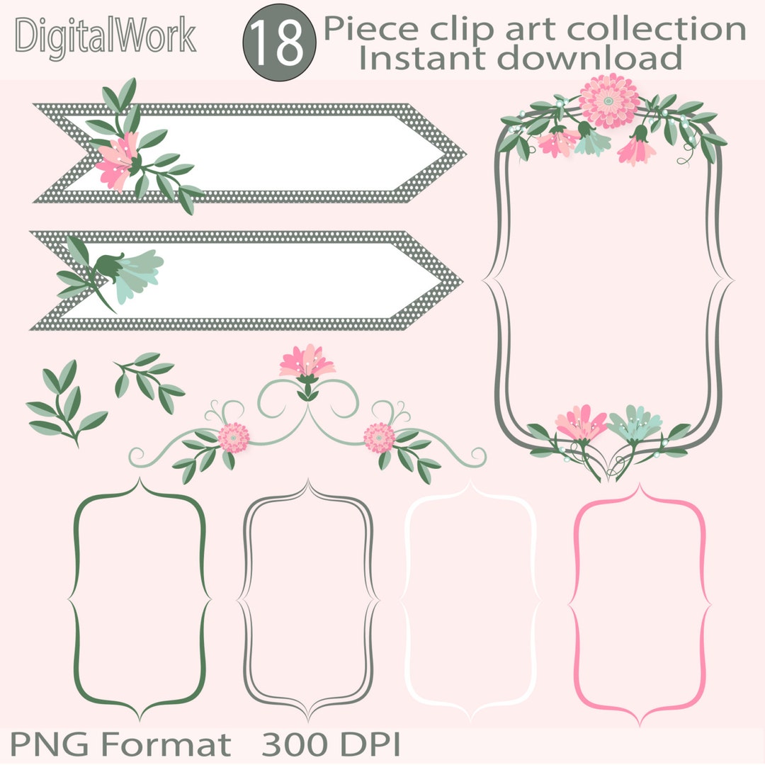 Wedding Floral Clipart, Digital Frame, Digital Border, Digital Banner ...