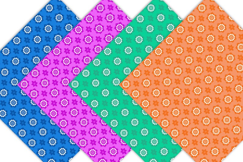 FLOWER DIGITAL PAPER, Digital Scrapbook Paper Floral Pattern in Rainbow ...