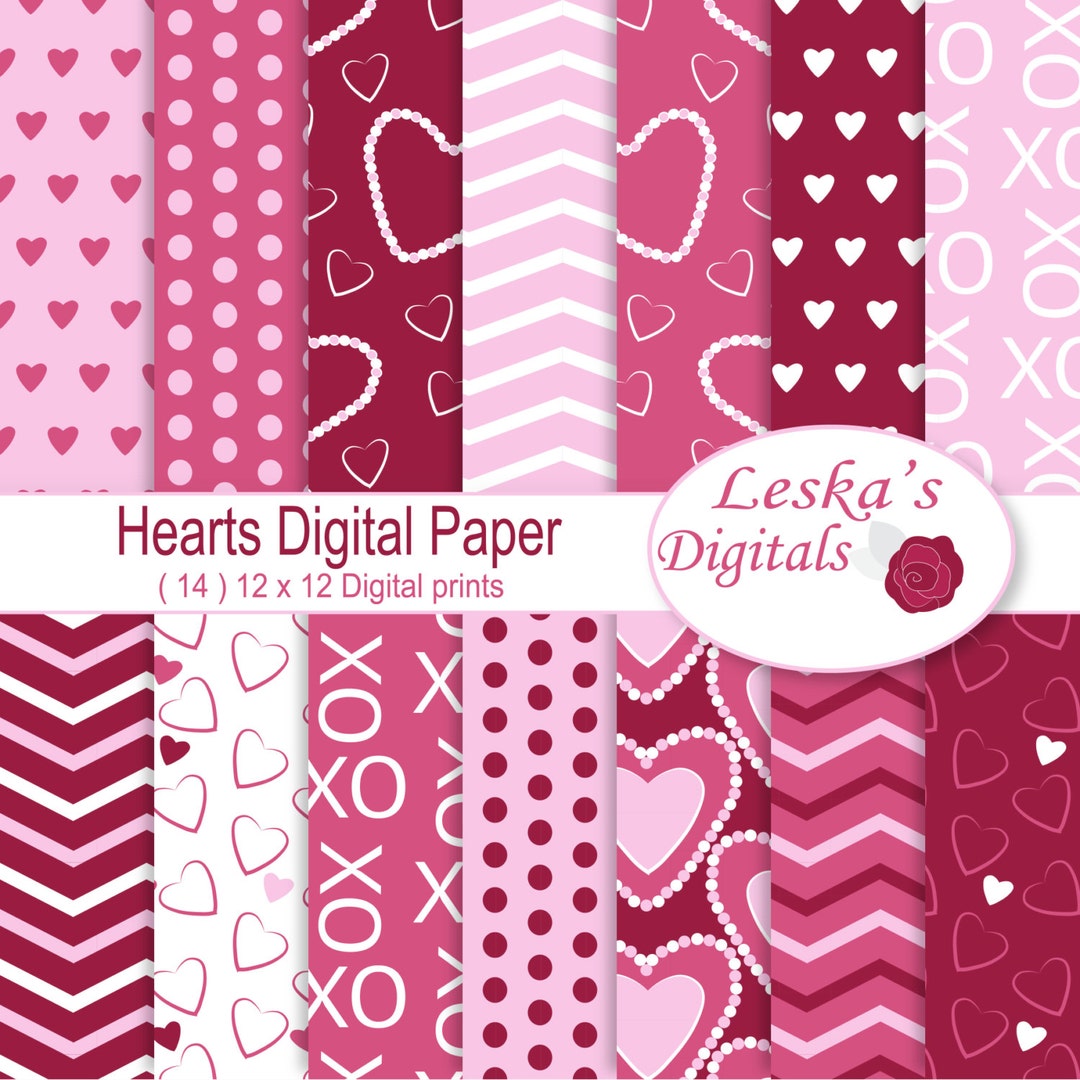 Valentine Digital Paper, Heart Digital Backgrounds, Pink Digital Paper ...