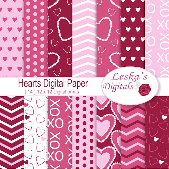 Valentine Digital Paper Heart Digital Backgrounds Pink - Etsy