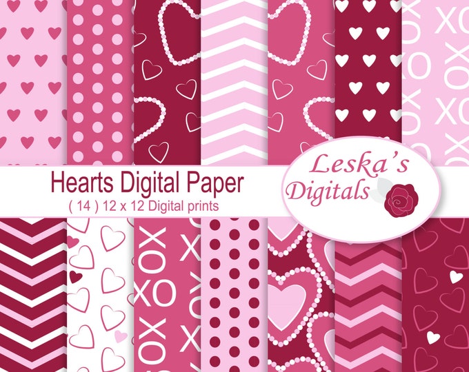 Valentine Digital Paper Heart Digital Backgrounds Pink - Etsy