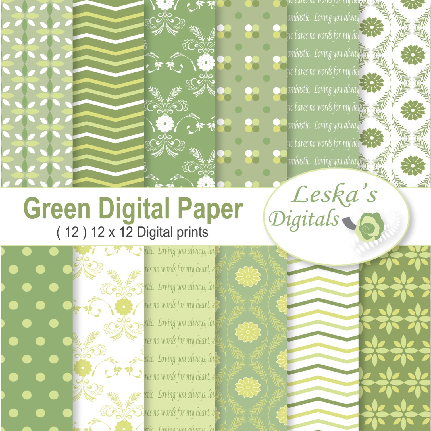 Green Digital Paper Digital Scrapbooking Paper Variety Pack: - Etsy