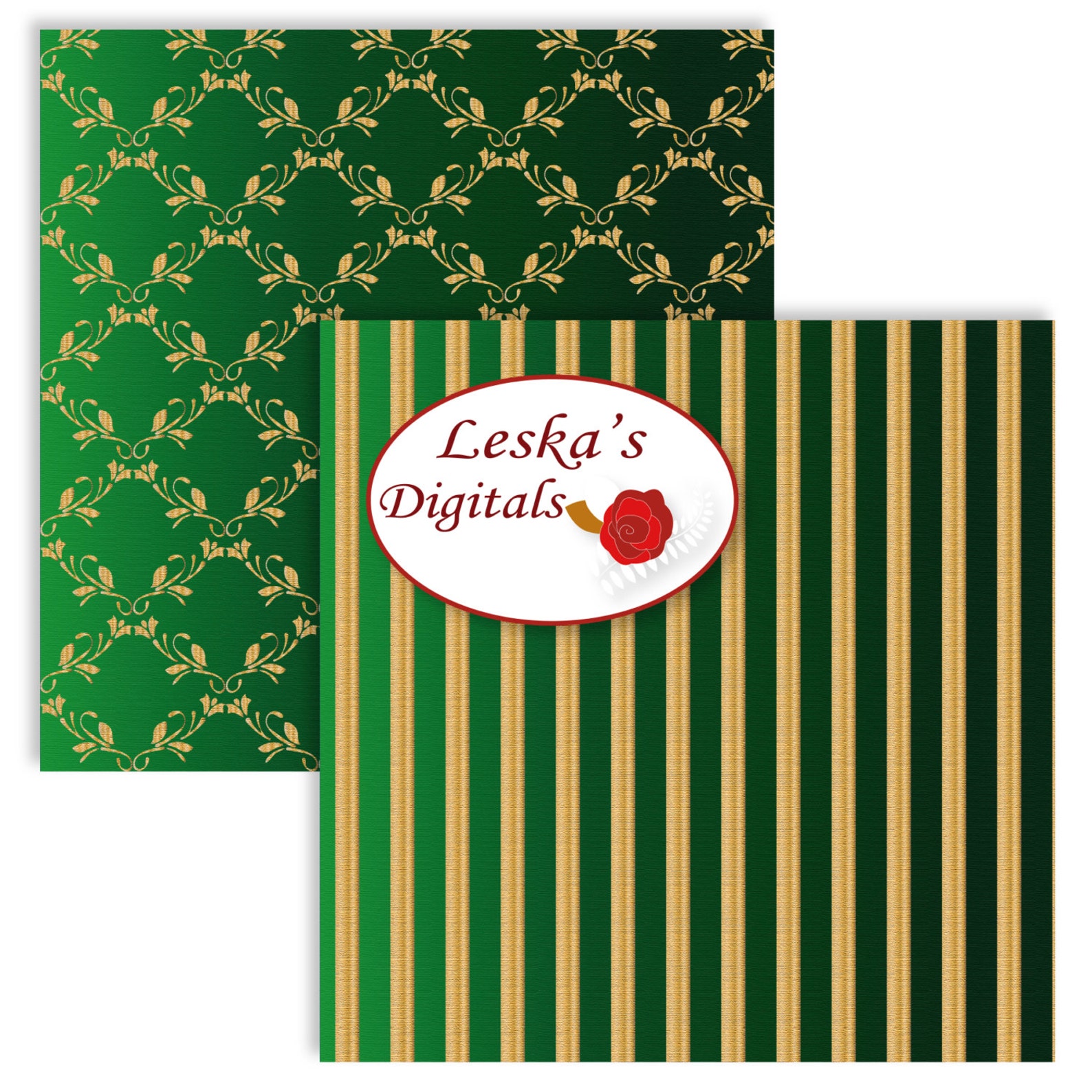Green Digital Paper - Green and Gold Textured Backgrounds - Gold ...