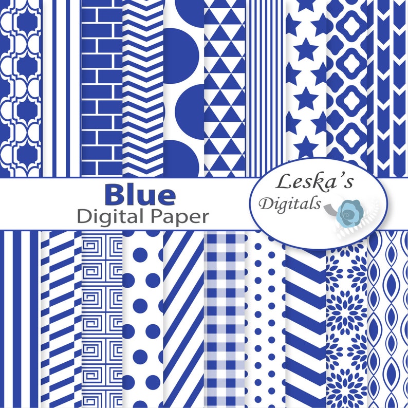 Blue Digital Paper Blue Scrapbook Paper Commercial Use - Etsy