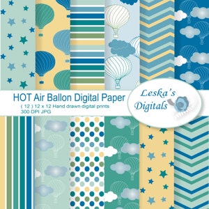 Hot Air Balloons Digital Paper, "hot Air Balloons" Digital Scrapbook ...