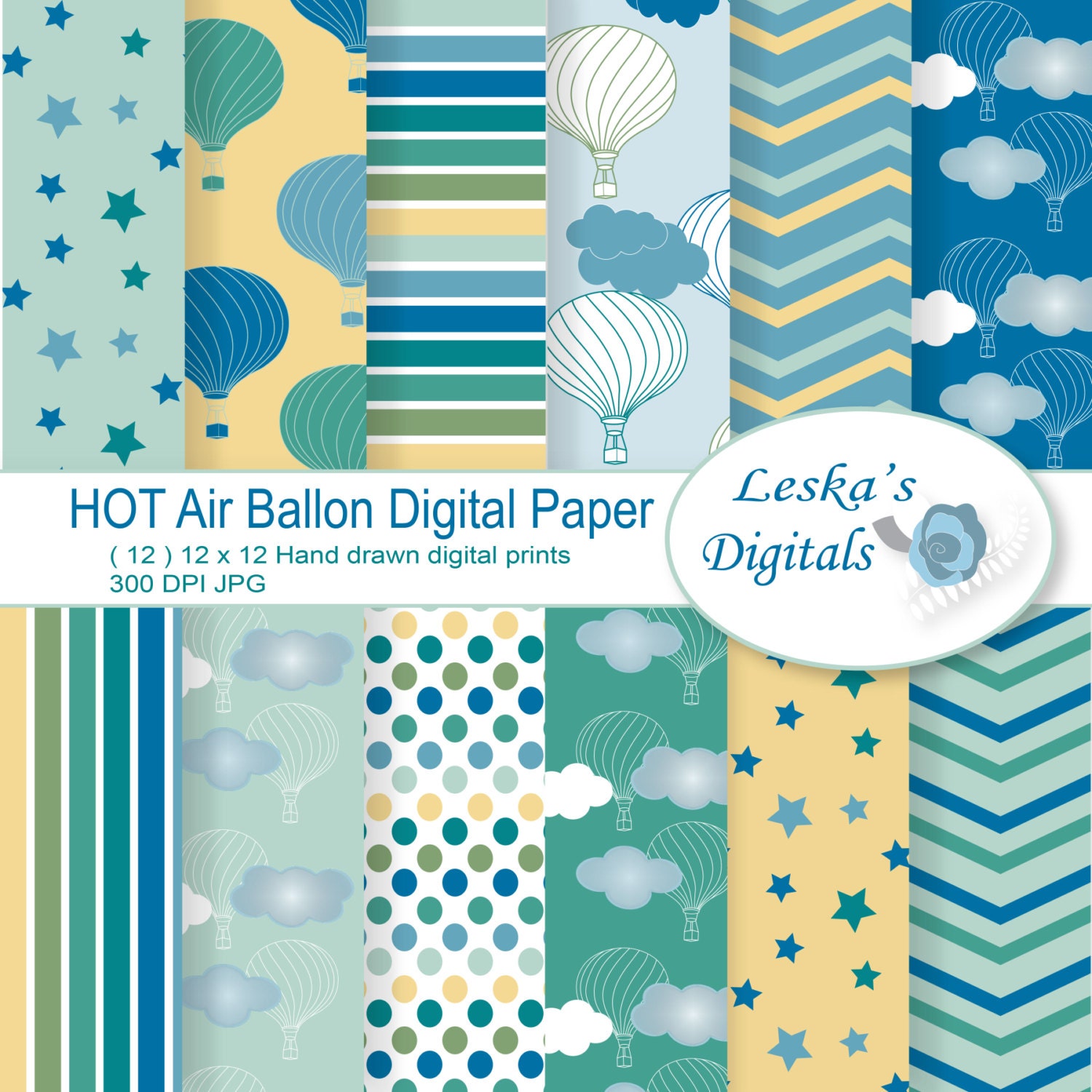 Hot Air Balloons Digital Paper hot Air Balloons - Etsy