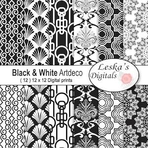 Black & White 1930s Art Deco Digital Paper, Background Paper, Printable ...