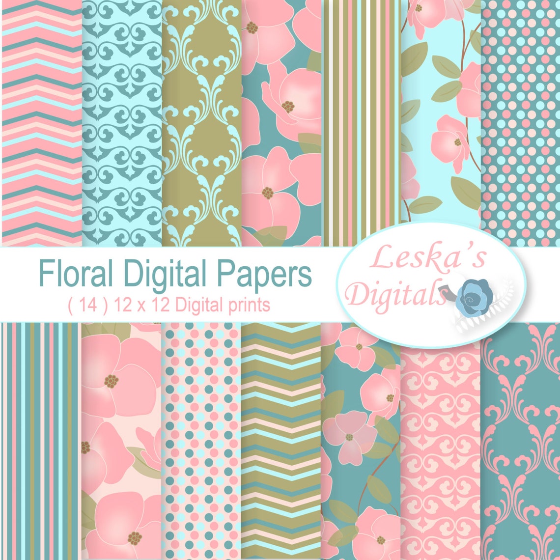 Pink Floral Digital Paper Pack flower Paper Pink - Etsy