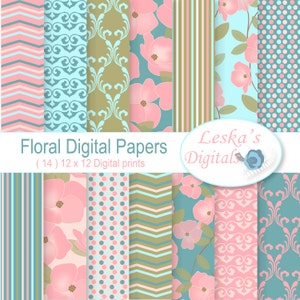 Pink Floral Digital Paper Pack, "flower Paper" Pink Flower Paper Pack ...
