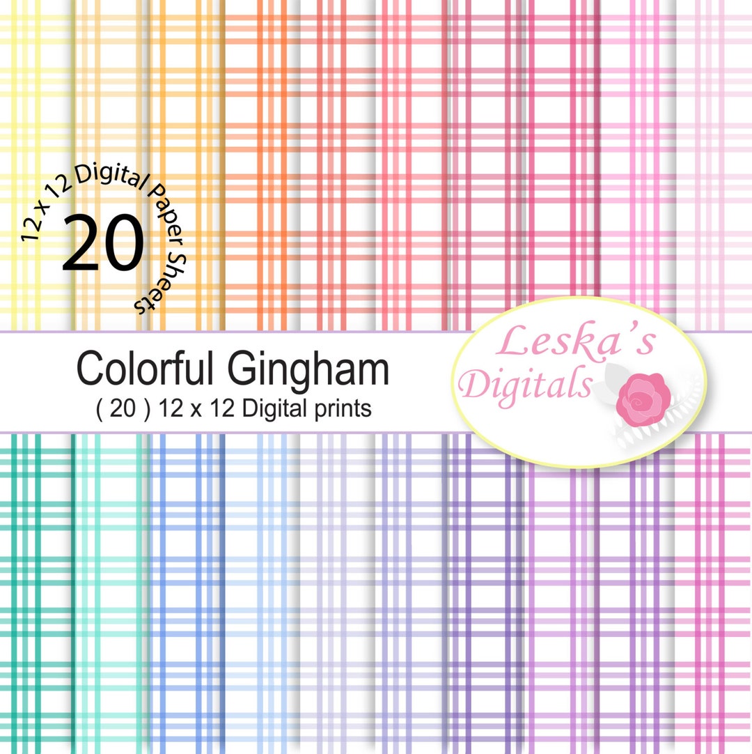 Gingham Digital Paper - Rainbow Scrapbook Paper - Wallpaper - Digital ...