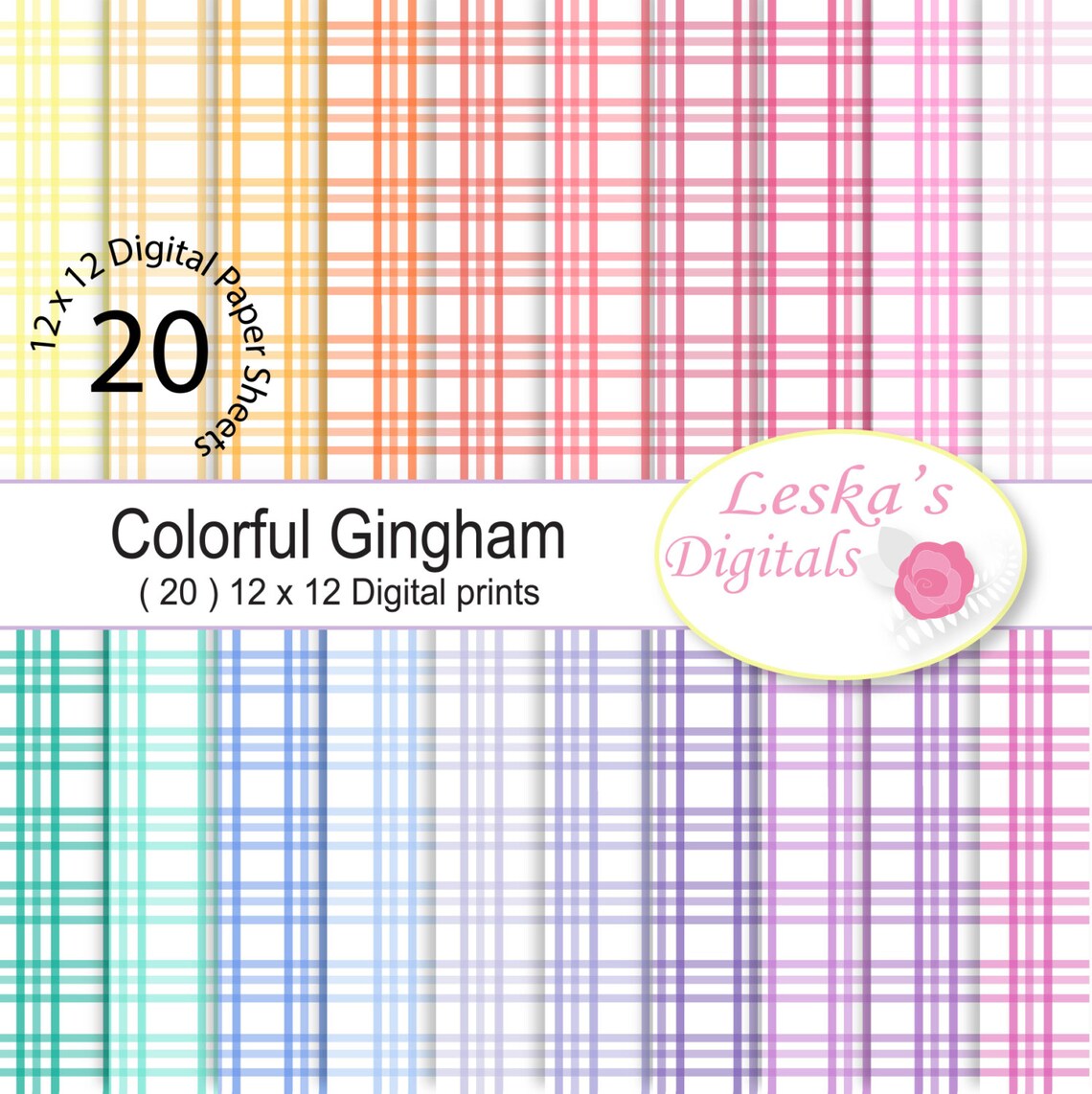 Gingham Digital Paper Rainbow Scrapbook Paper Wallpaper - Etsy