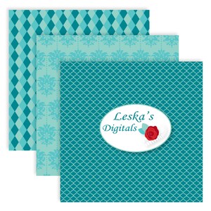 Turquoise Digital Paper, "turquoise" Scrapbook Patterned Paper, Digital ...