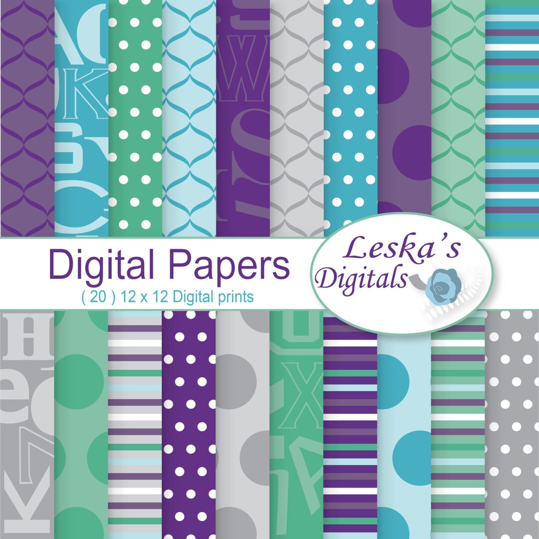 Purple School Scrapbook Paper, Back to School, Turquoise and Purple ...