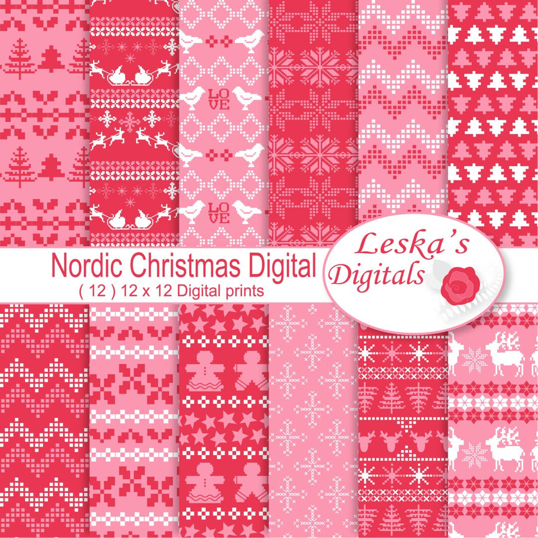 Pink Christmas Digital Papers "nordic DIGITAL Paper" Christmas Digital ...