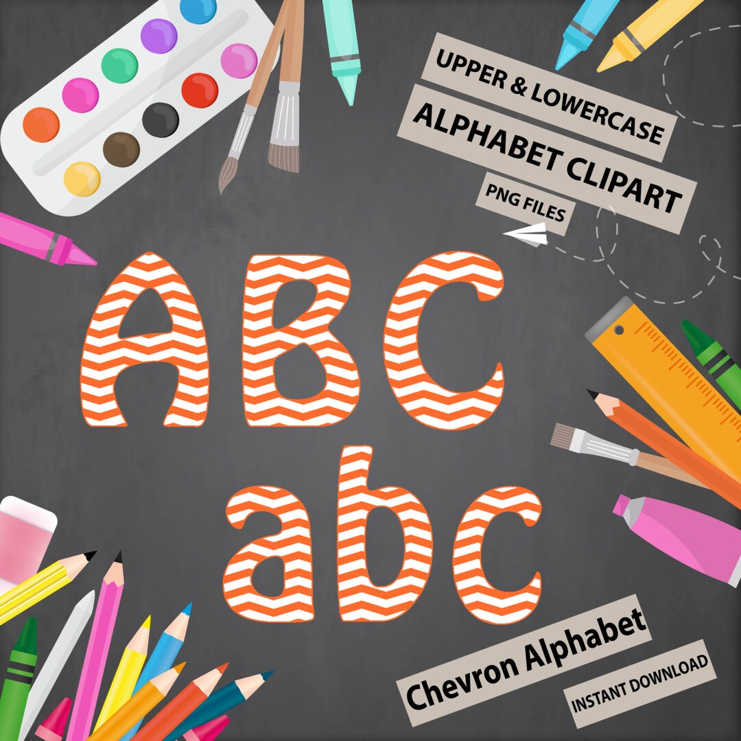 Orange Digital Chevron Alphabet Letters - Clip Art - Orange Alphabet - Etsy