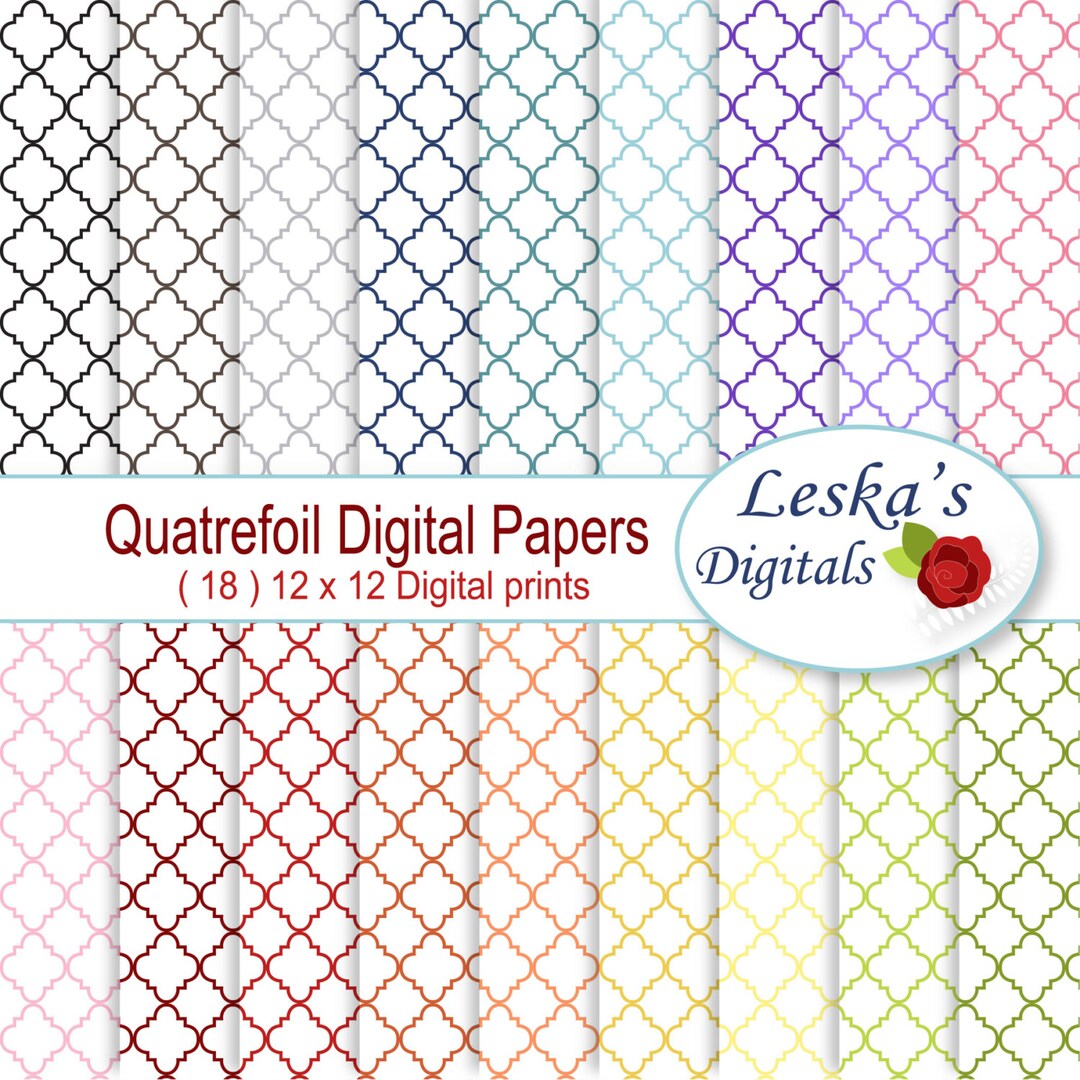 Quatrefoil Background, Scrapbook Paper Digital Download in a Rainbow of ...