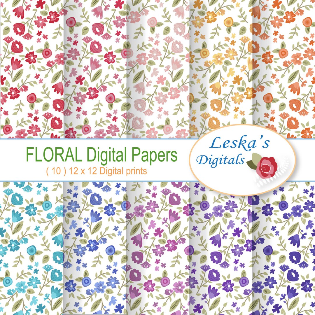 Spring Flowers Digital Paper: "floral DIGITAL Paper" Hand Drawn Floral ...