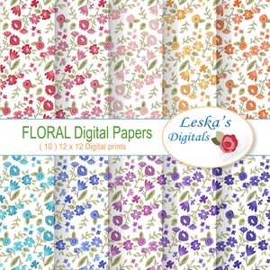 Spring Flowers Digital Paper: "floral DIGITAL Paper" Hand Drawn Floral ...