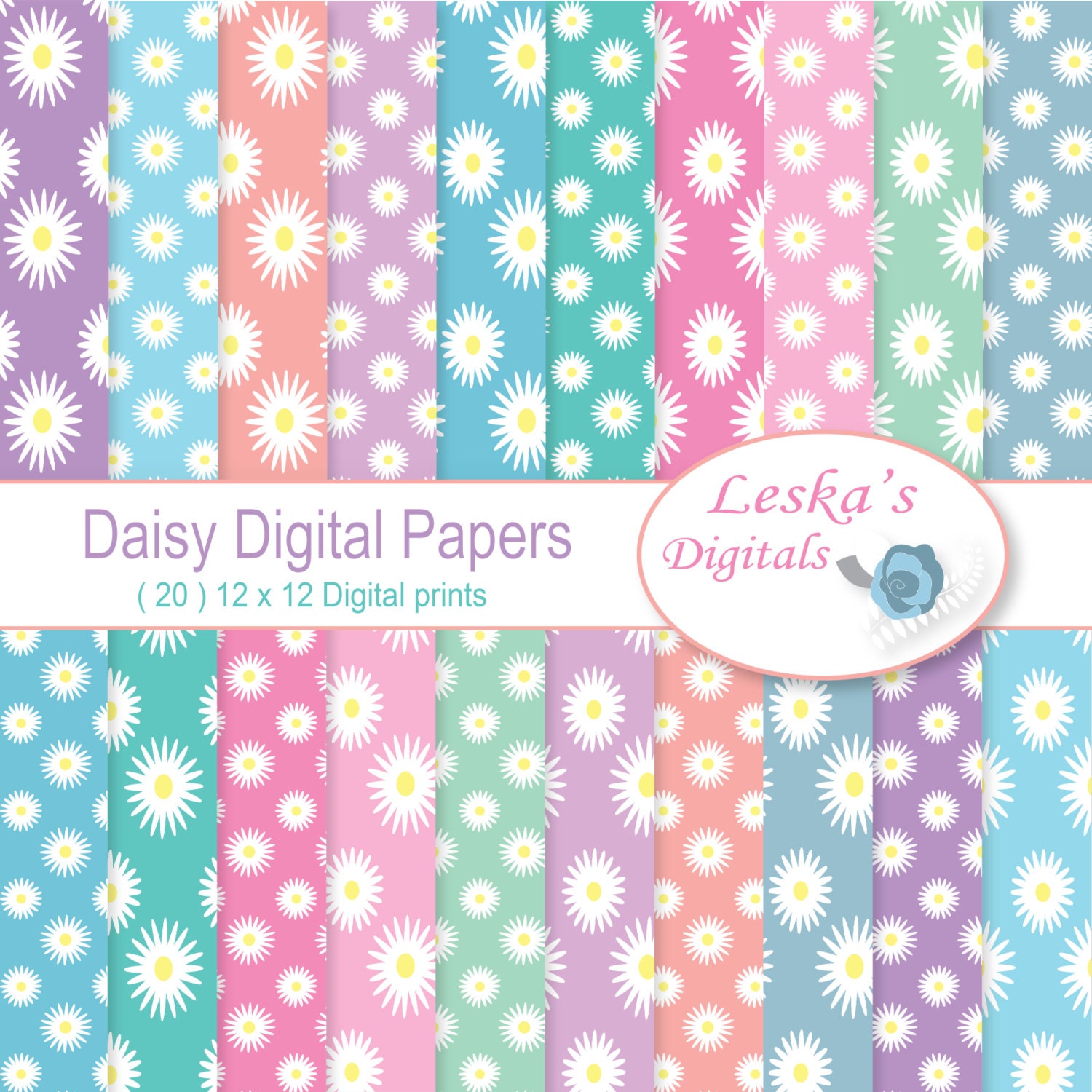 Spring Digital Paper: "daisy SCRAPBOOK Paper" Pastel Spring Colors ...