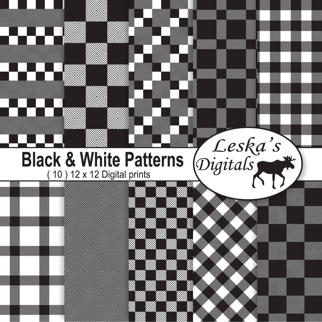 Plaid Black and White Digital Paper "plaid DIGITAL Paper" Digital ...