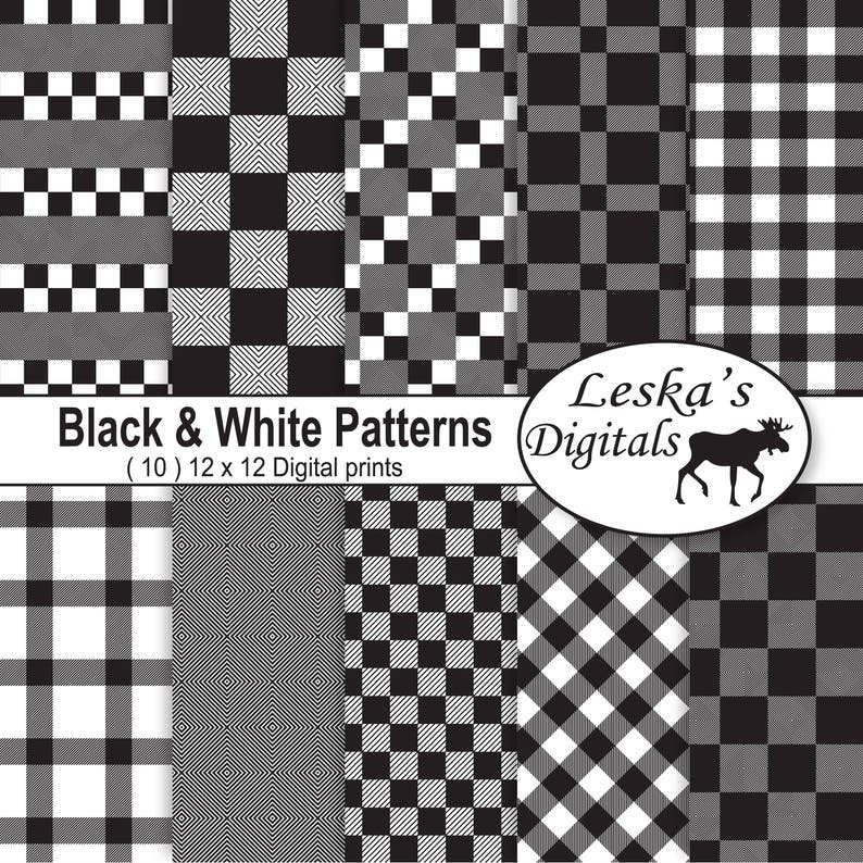 Plaid Black and White Digital Paper plaid DIGITAL - Etsy