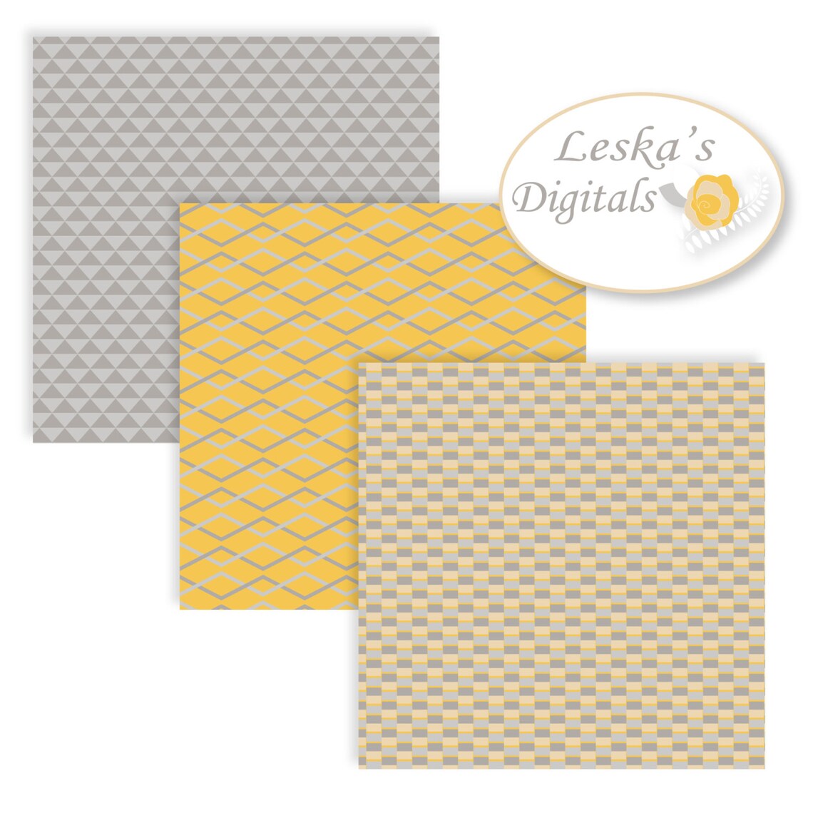 Yellow and Grey Digital Paper Background Paper Yellow and | Etsy
