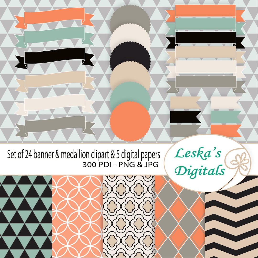 Neutral Digital Paper - Digital Banners, Scalloped Medallion Clipart ...