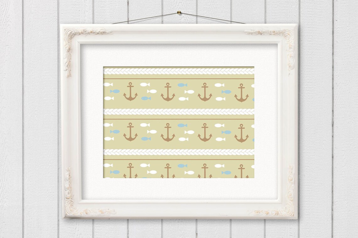 Nautical Digital Paper; Baby Boy Nautical Nursery Patterns, Sea, Fish ...