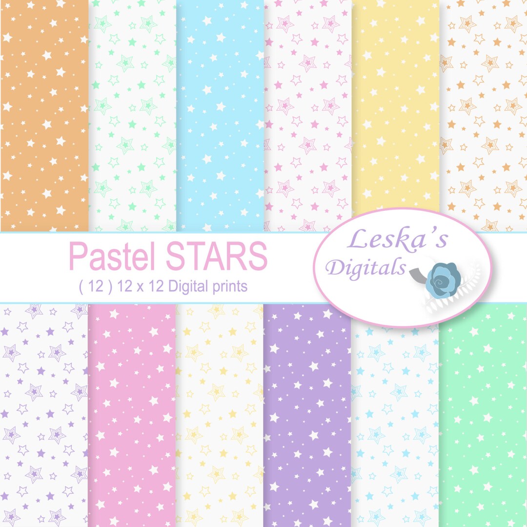 Stars Digital Paper, Pastel Stars Digital Scrapbook Paper, Baby Stars ...