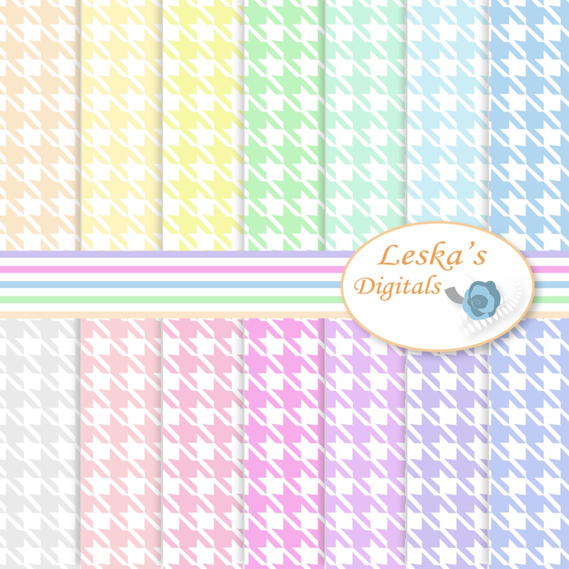 Houndstooth Digital Paper Pack: "pastel Houndstooth" Digital Scrapbook ...