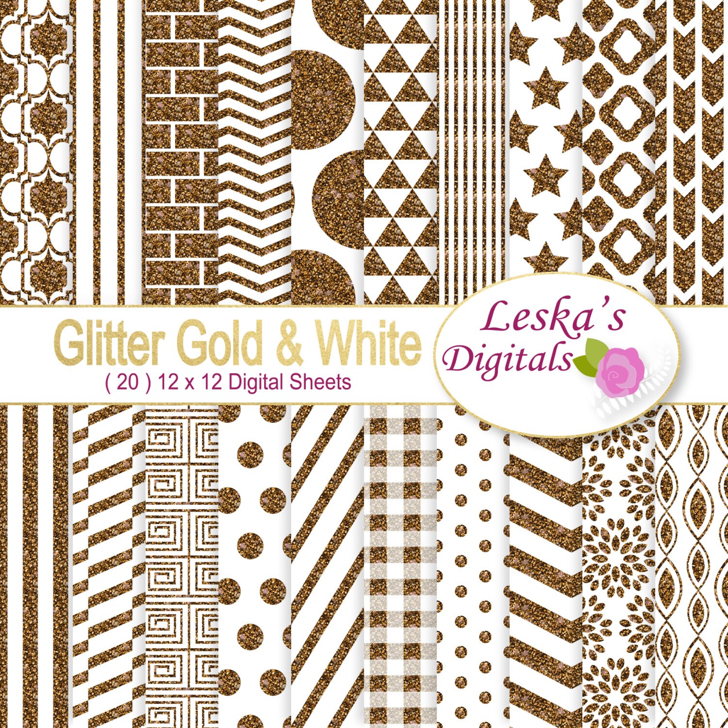Glitter gold scrapbook paper Gold glitter digital paper | Etsy