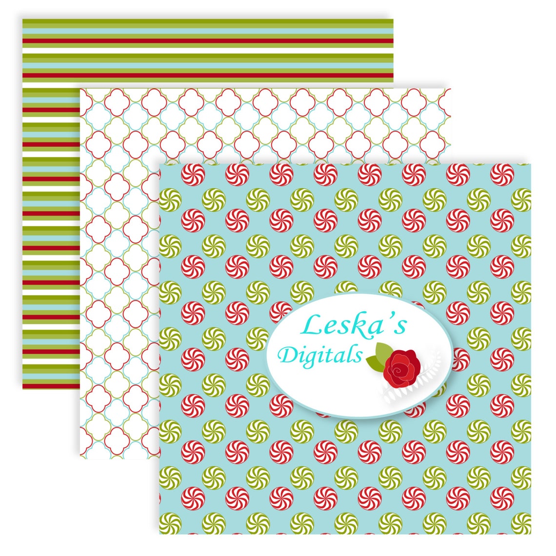 Holiday Digital Paper, Christmas Scrapbook Paper, Red Green and Blue ...