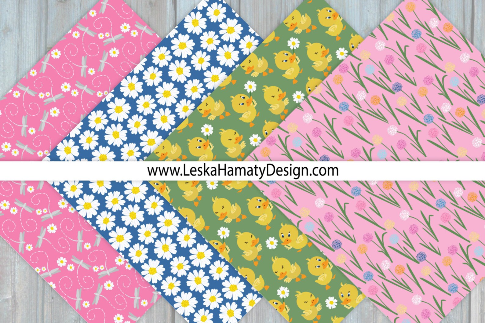 SPRING DUCK POND Digital Paper Pack, Blue Green Yellow and Pink Stripes ...