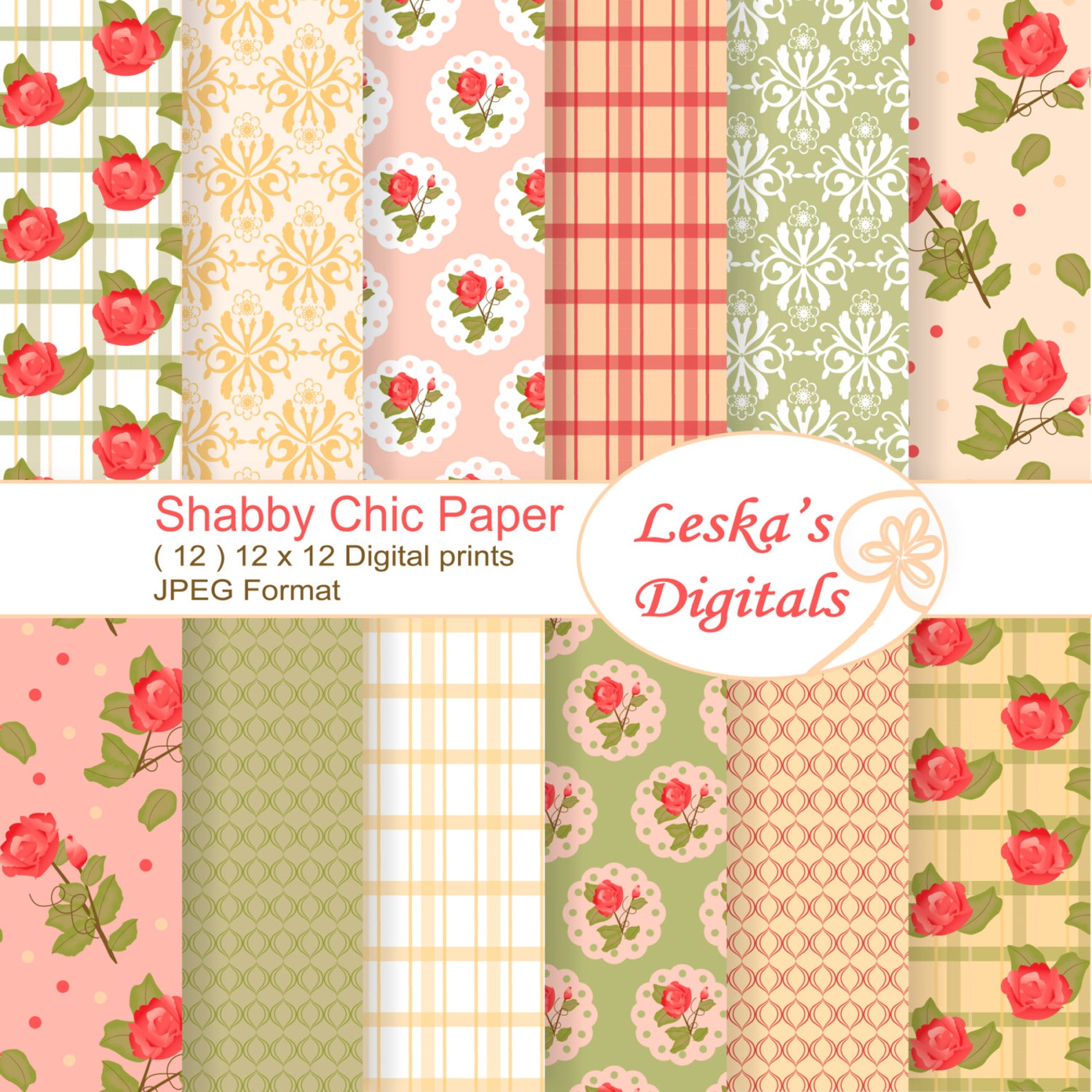 Shabby Chic Digital Paper: shabby Chic Floral - Etsy