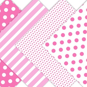 PINK DIGITAL BACKGROUND, Pink and White Digital Paper Polka Dots and ...