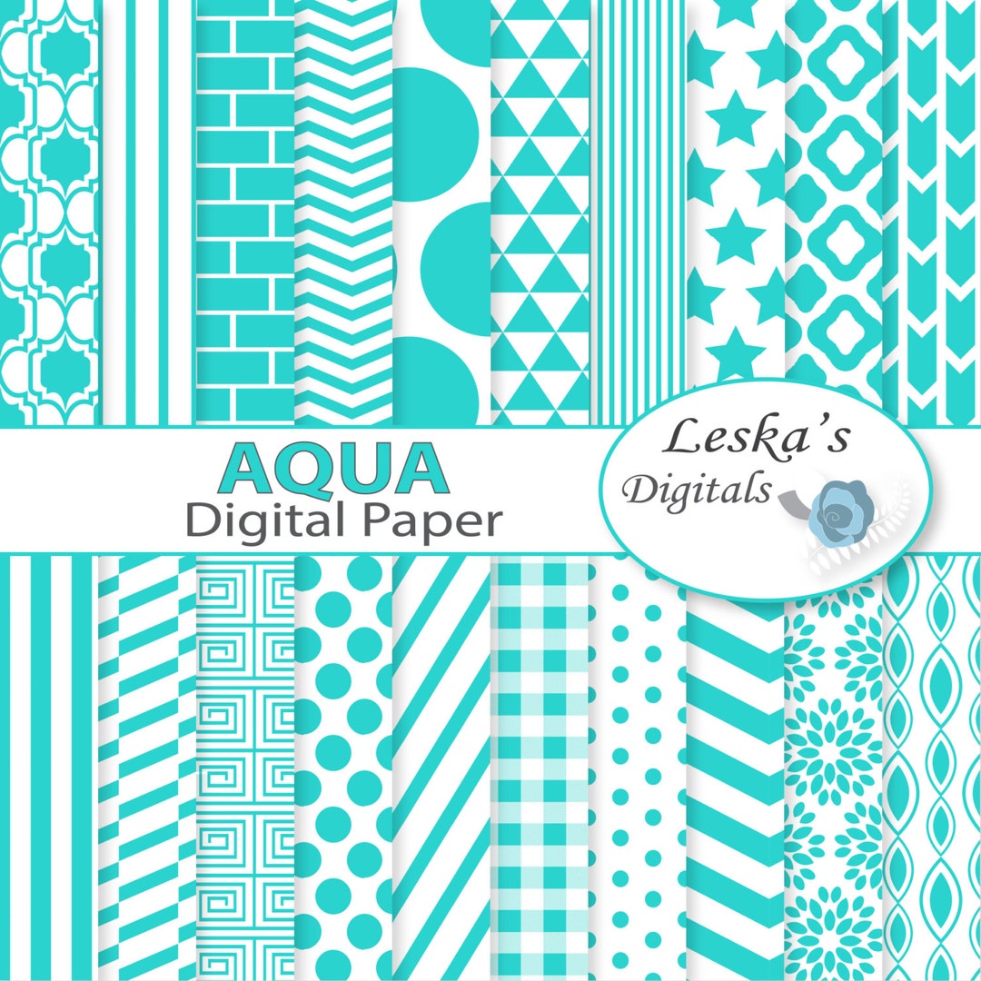 Aqua Digital Paper - AQUA Scrapbook Paper Pack - Digital Background ...