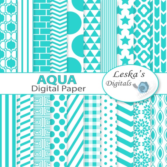 Aqua Digital Paper AQUA Scrapbook Paper Pack Digital - Etsy