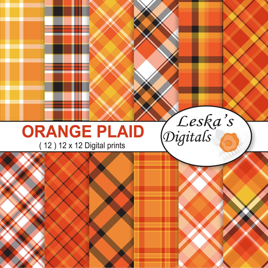 Black and Orange Digital Paper, Orange Paper Pack, Halloween Plaid ...