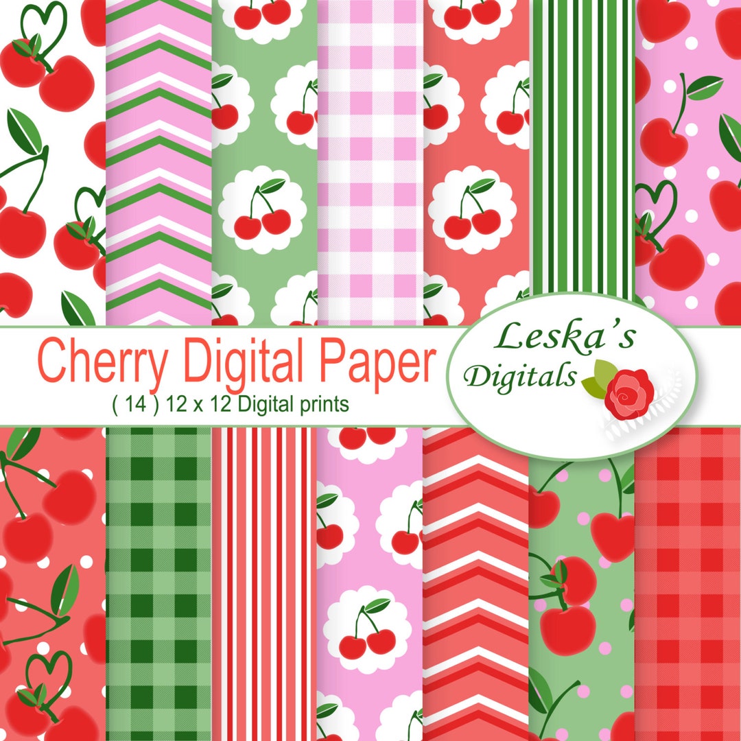 Cherry Digital Paper: "cherry SCRAPBOOK Paper" Paper Pack With Red ...
