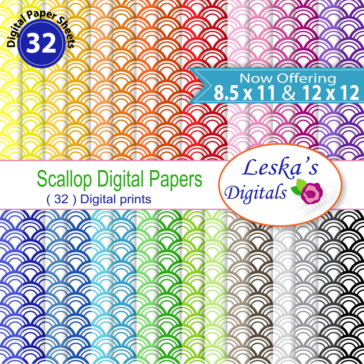 Craft Supplies & Tools Scrapbooking 100 x Scallop Digital Paper .Jpeg ...