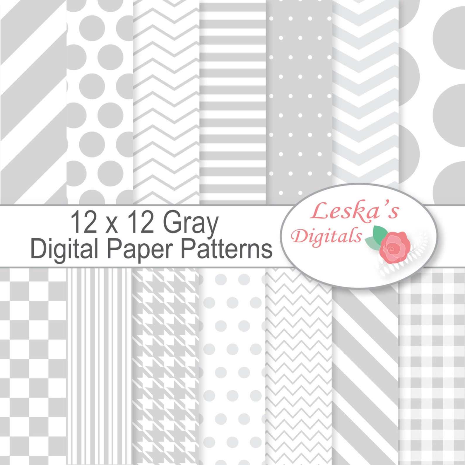 Gray Digital Paper Scrapbook Patterns Grey Digital Paper | Etsy