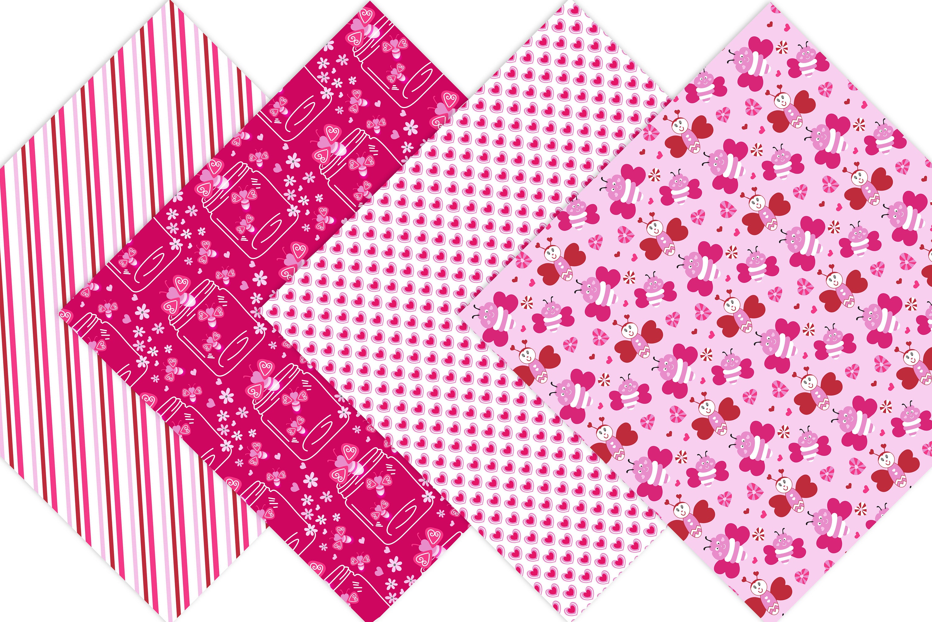 Valentine Digital Valentine Papers Love Bug Digital Pink - Etsy