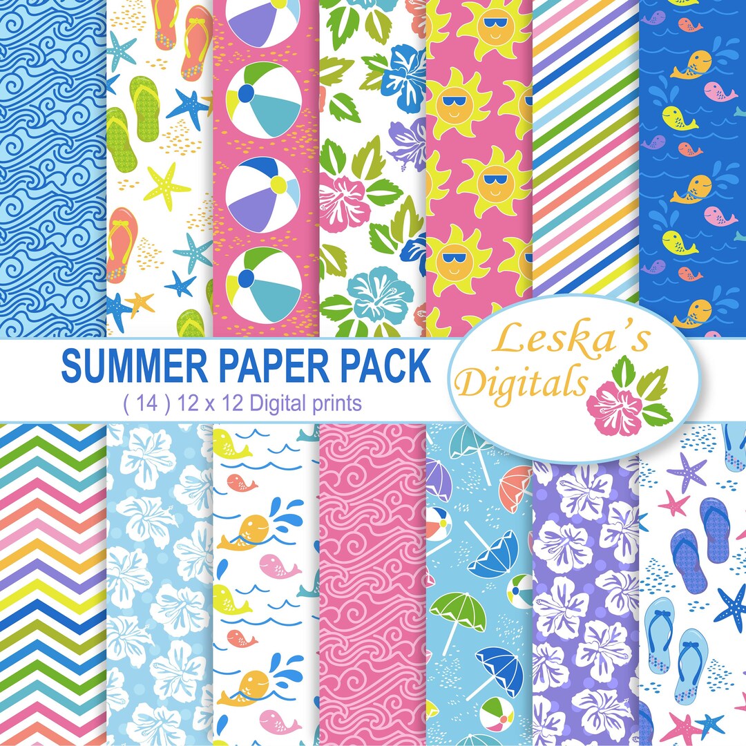 Summer Paper Pack, Beach Digital Paper, Summer Vacation Digital Paper ...