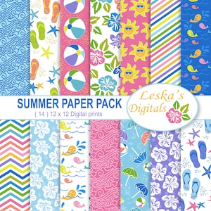 Summer Paper Pack, Beach Digital Paper, Summer Vacation Digital Paper ...