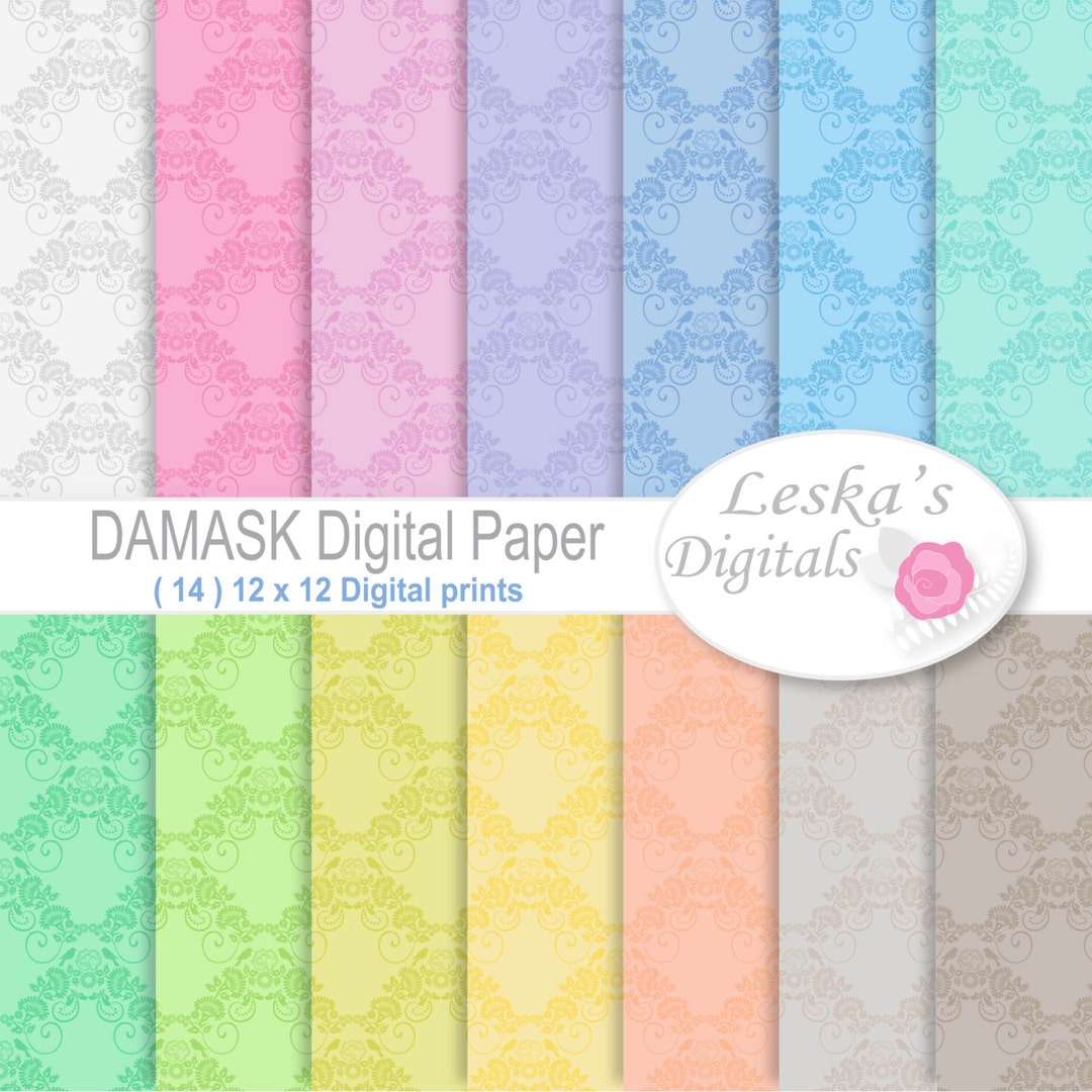 DIGITAL PAPER DAMASK, Pastel Digital Paper Pack, Digital Background ...
