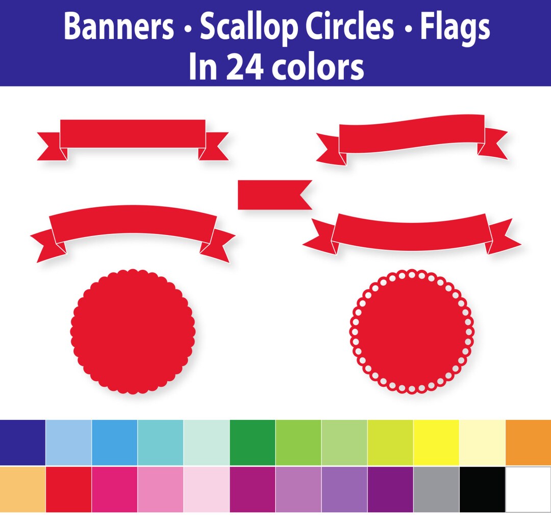 Banner Clipart - Scallop Circle Clipart - Flag Clipart - Digital ...