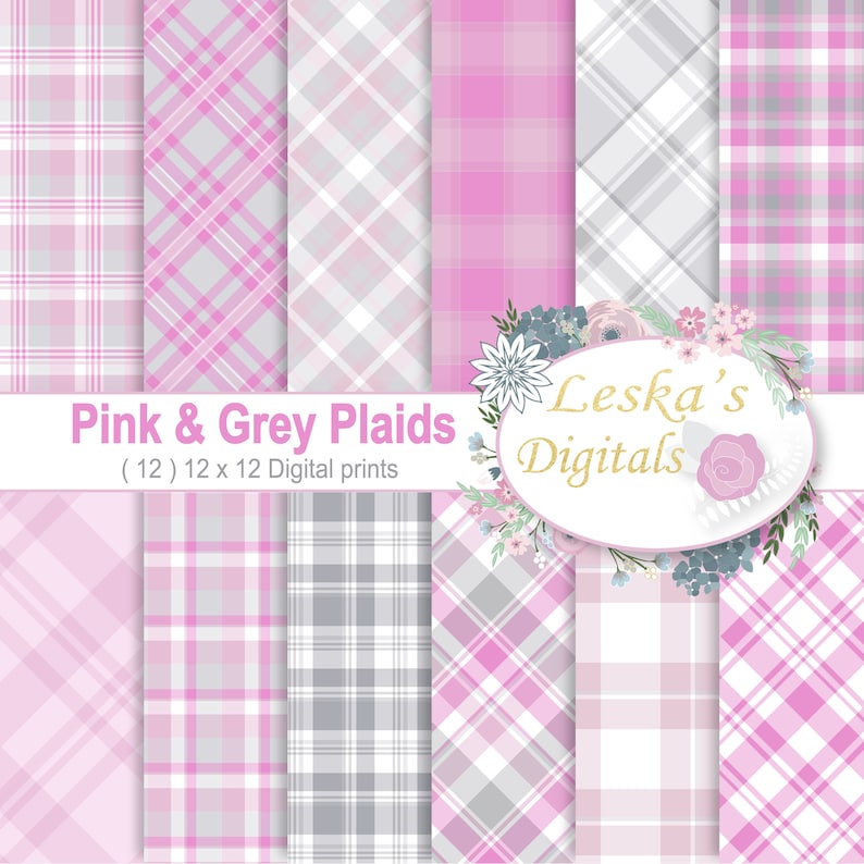 Plaid Scrapbook, Plaid Digital Paper, Pink Scrapbook, Pink Plaid ...