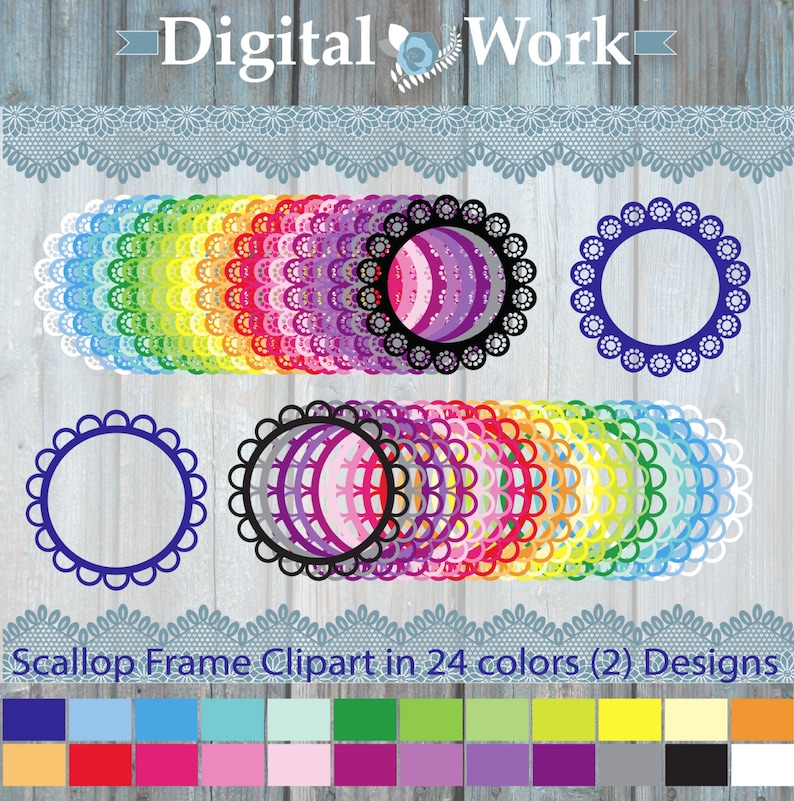 Scallop Frame Digital Clipart - Scrapbook Frames - PNG Clip Art ...