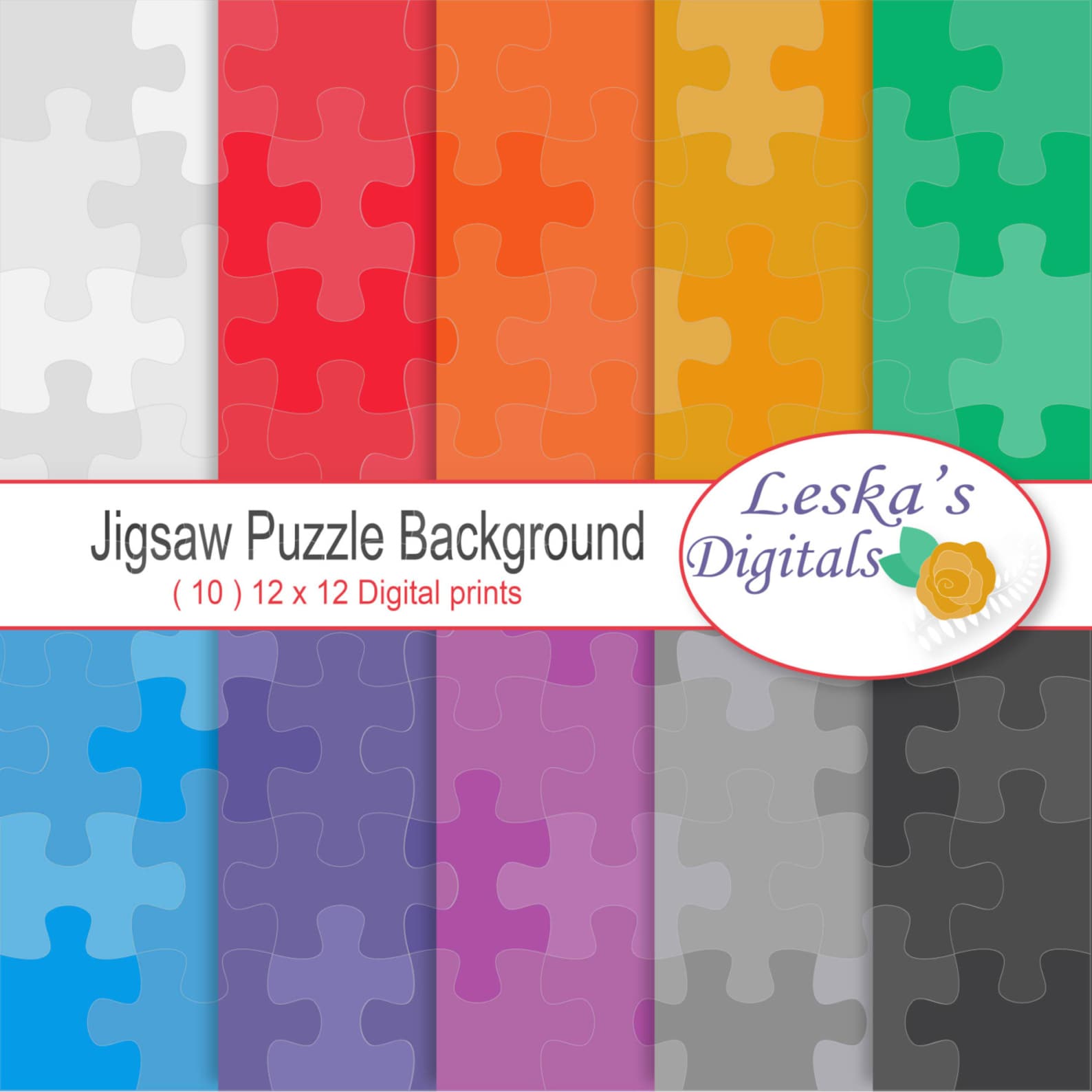 JIGSAW PUZZLE BACKGROUND Digital Paper Pack Colored Puzzle | Etsy