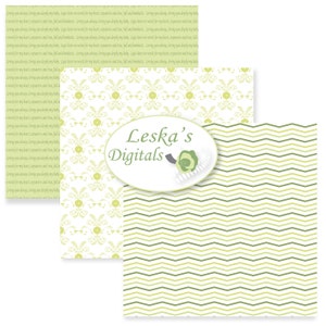 Green Digital Paper, Digital Scrapbooking Paper Variety Pack: Damask ...